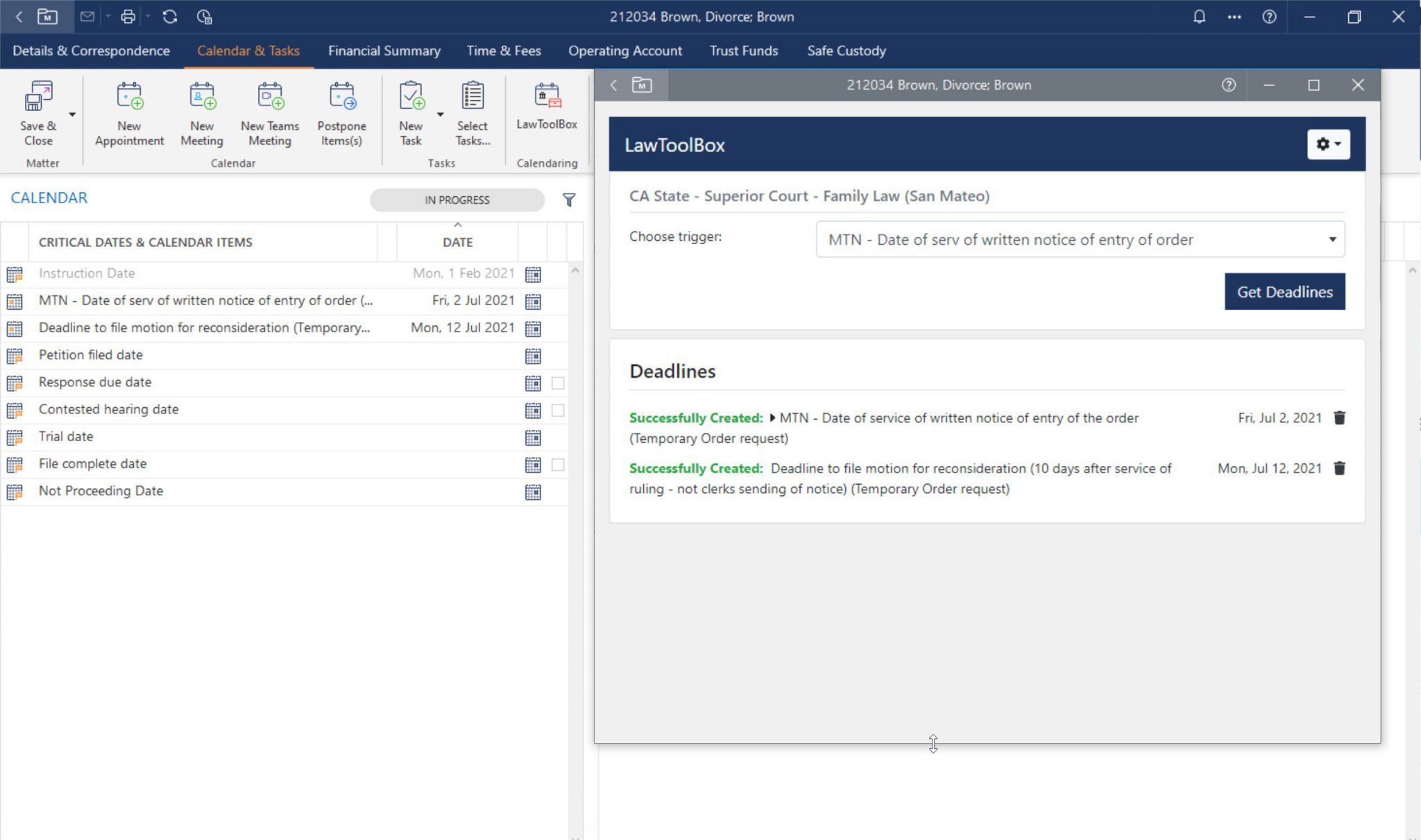 LEAP Law Practice Management | Use LawToolBox deadlines in LEAP